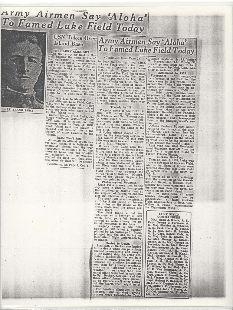 Hawaii Aviation | Army Airmen Say Aloha to Luke Field Today